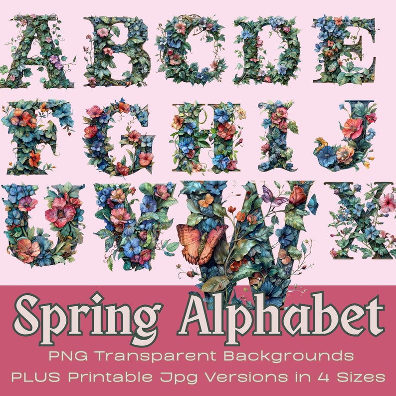 Alfabeto floral de primavera (imágenes prediseñadas, PNG y JPG ...