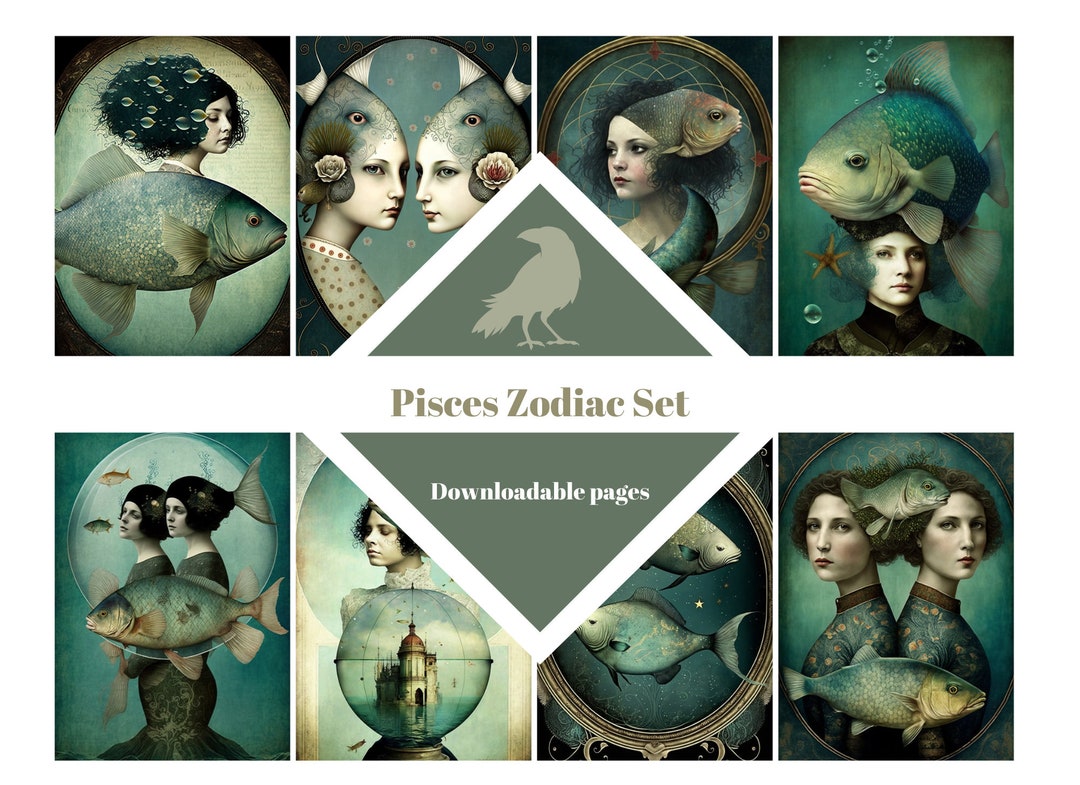PISCES ZODIAC | ATC Cards, Digital Paper, Printable Journaling Cards ...