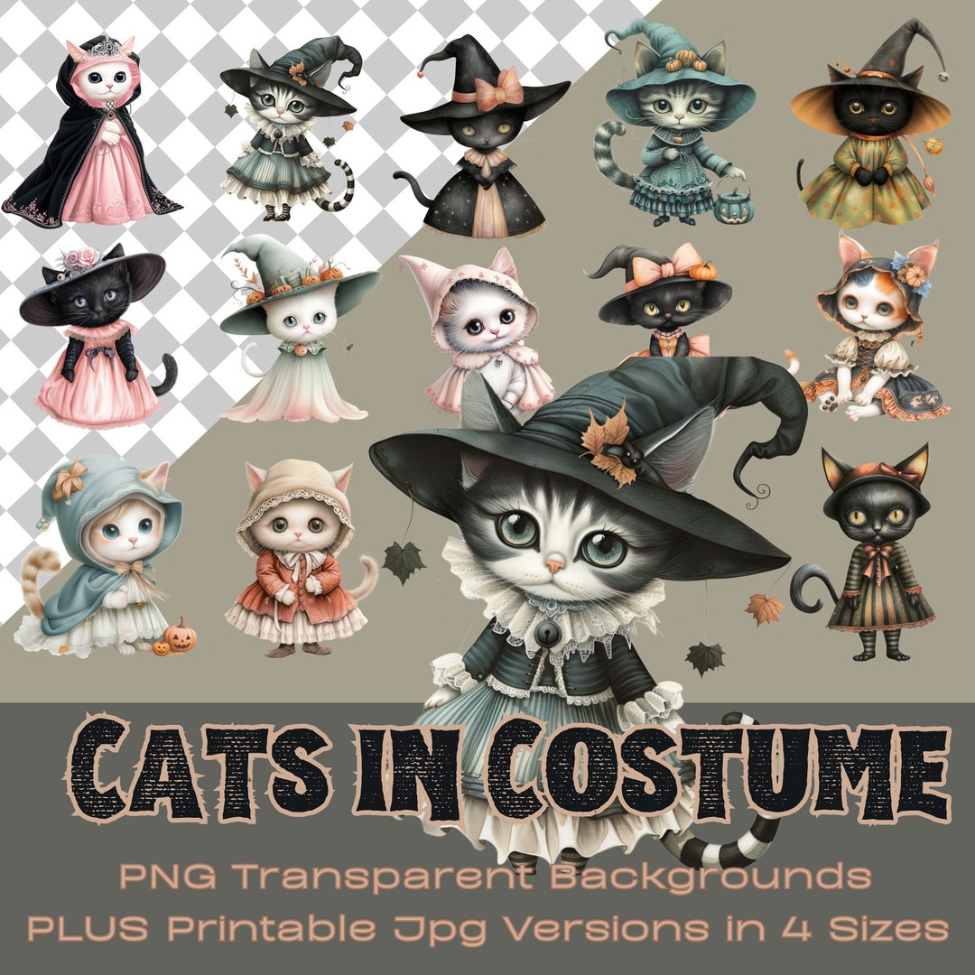 30 CATS in COSTUMES Clip Art || Halloween Fussy Cut Printables and ...
