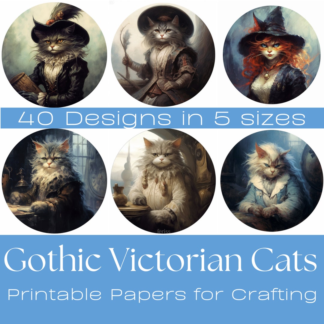 Gothic Victorian Cats Circular Stickers | Digital Paper, Printable ...