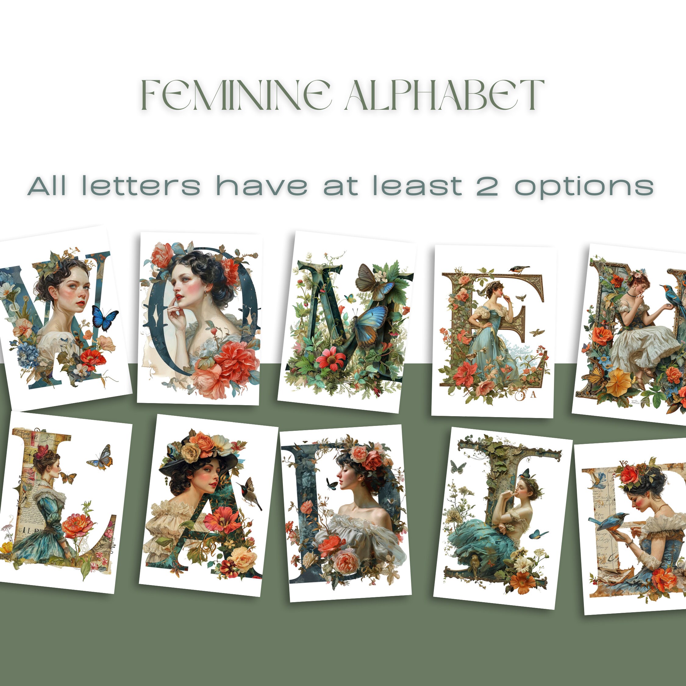 Floral Monogram Letters | Feminine Alphabet Clip Art (digital Download ...