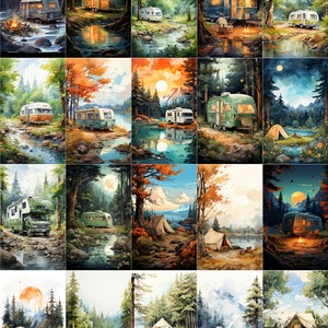 WATERCOLOR CAMPING | PRINTABLE Crafting Papers, Digital Paper ...