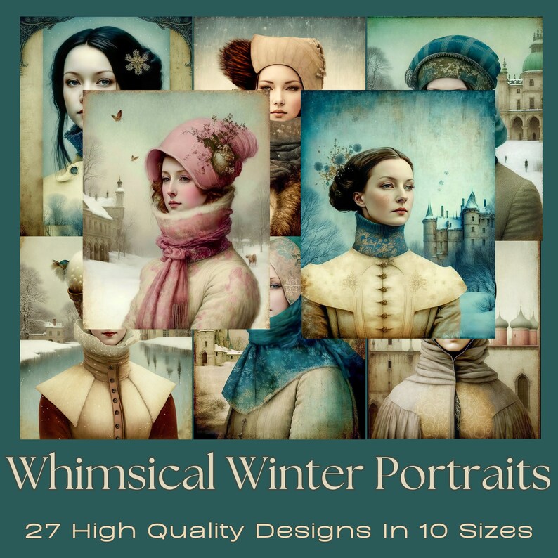 Winter Portrait Digital Paper | Whimsical Journaling Cards (digital ...