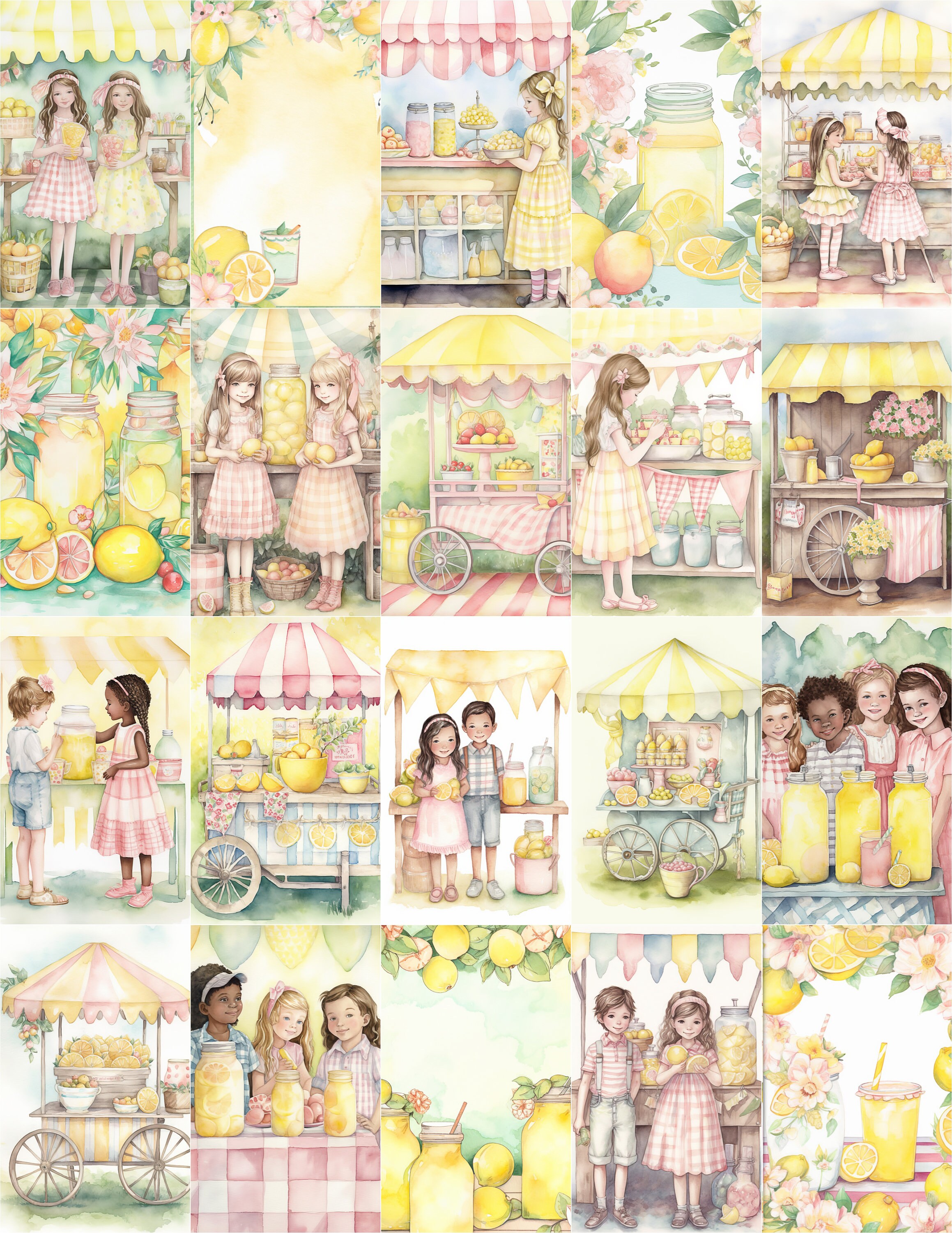 Lemonade Stand Digital Paper | Printable Ephemera (instant Download) - Etsy