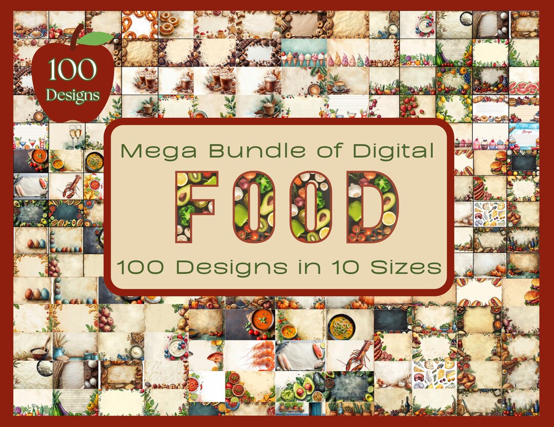 MEGA BUNDLE FOOD Themed Set of 100 Designs, Recipe Cards, Cookbook ...