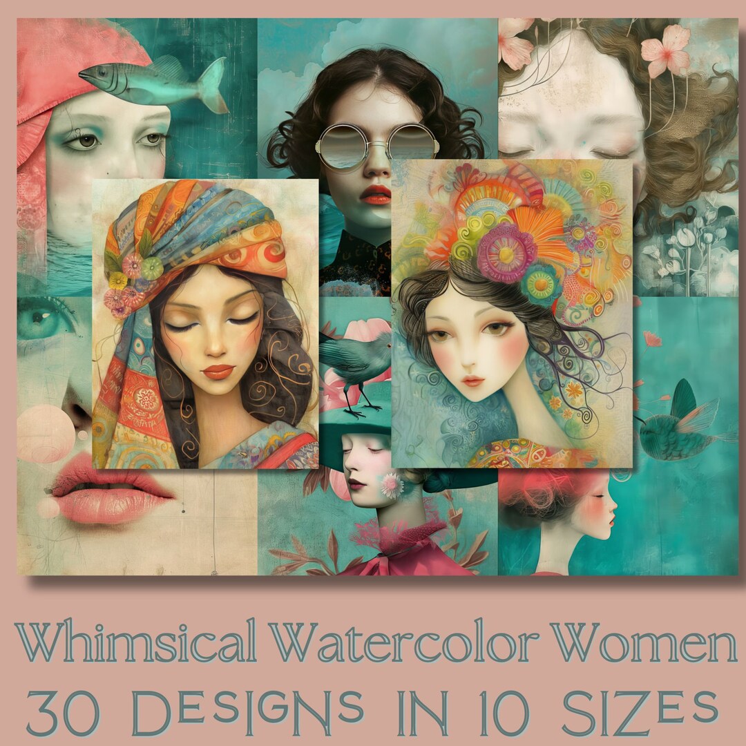 WHIMSICAL WATERCOLOR WOMEN || Diverse Ephemera, Watercolor Junk Journal ...