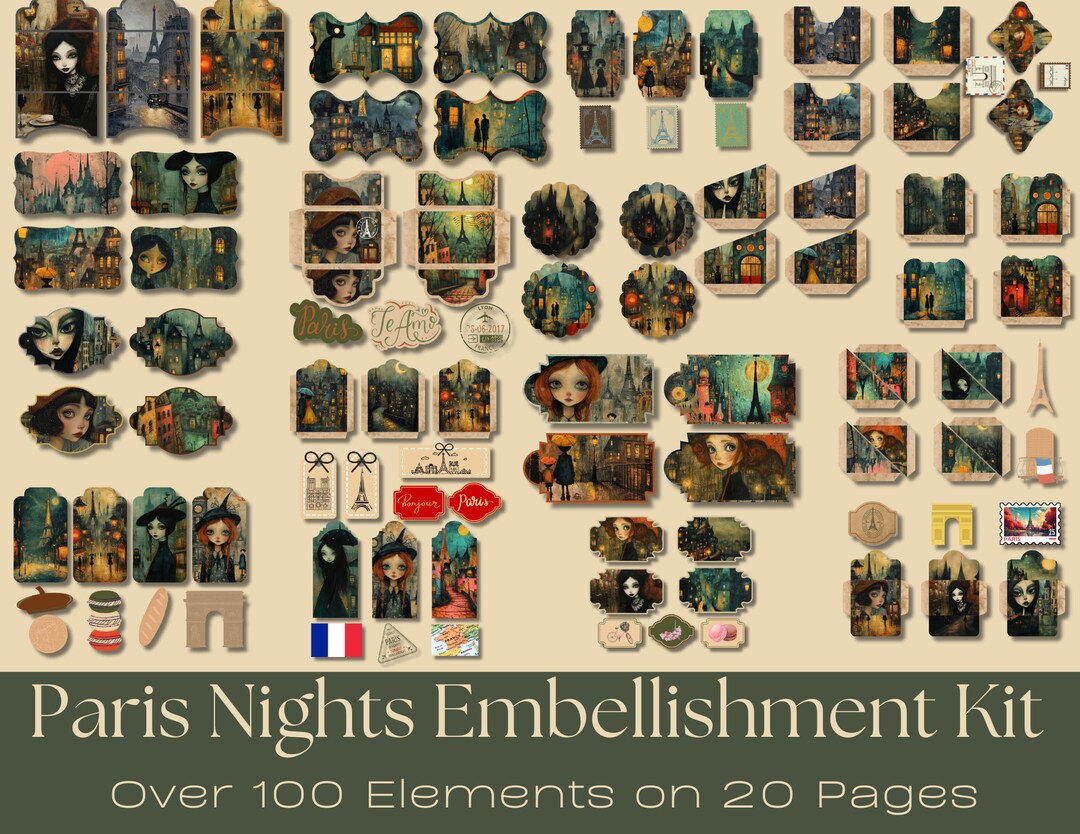 PARIS NIGHTS EMBELLISHMENT Kit | Junk Journal Digikit, Clip Art ...