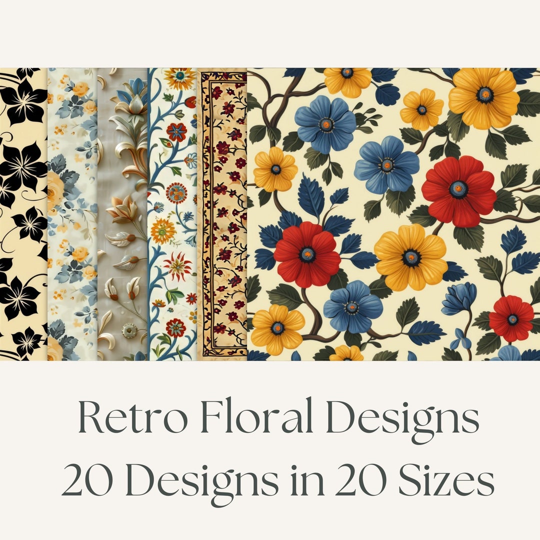 Retro Floral Squares, Journaling Papers, Digital Paper, Printable Junk ...