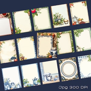 RECIPE BOOK COOKBOOK Themed Set of 70 Journaling Papers, Recipe Cards ...