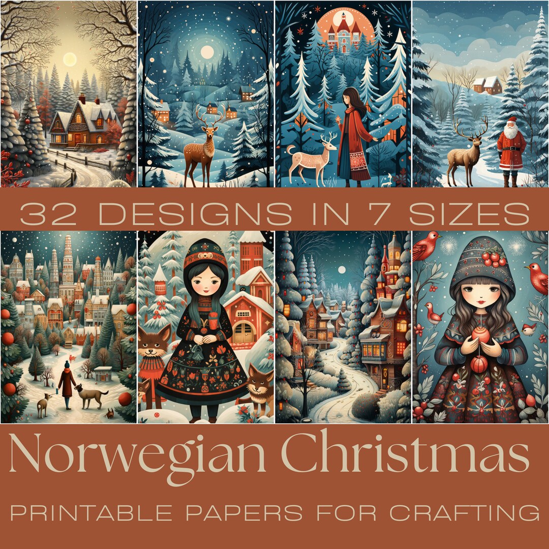Norwegian Christmas Art | Printable Scrapbook Paper (digital Download ...