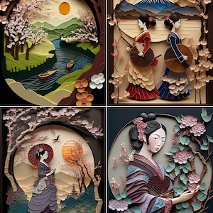 Asian Paper Quilled Art | Printable Ephemera, Card Making (digital ...