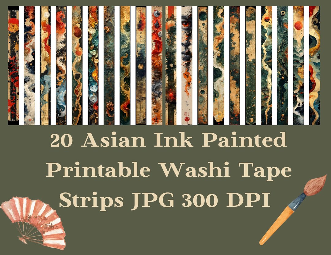 Asian Ink Washi Tape Strips | Miniature Designs (printable) - Etsy