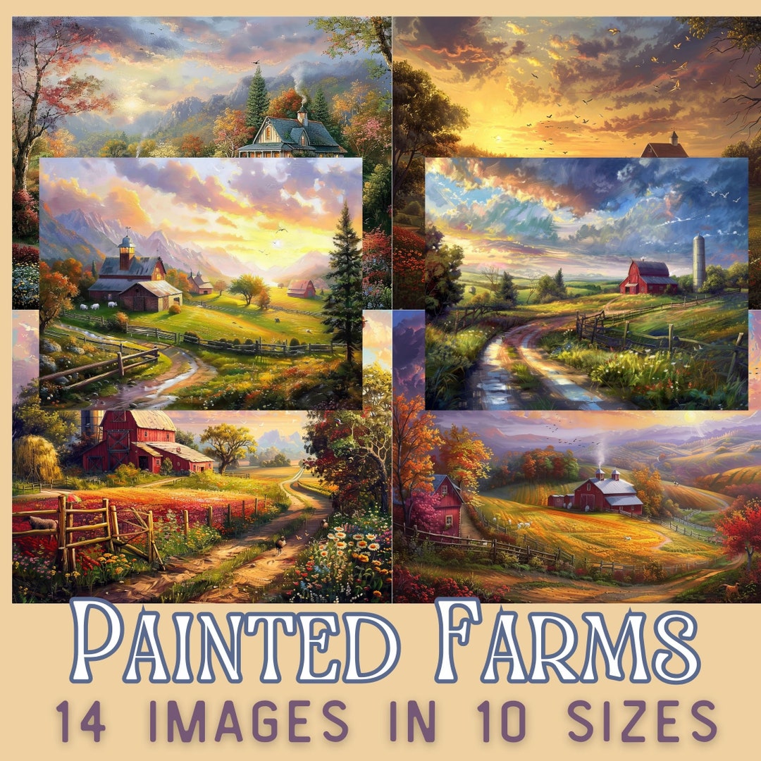 FARM PAINTINGS Horizontal | 14 Farm Paintings in 10 Sizes, Farmyard ...