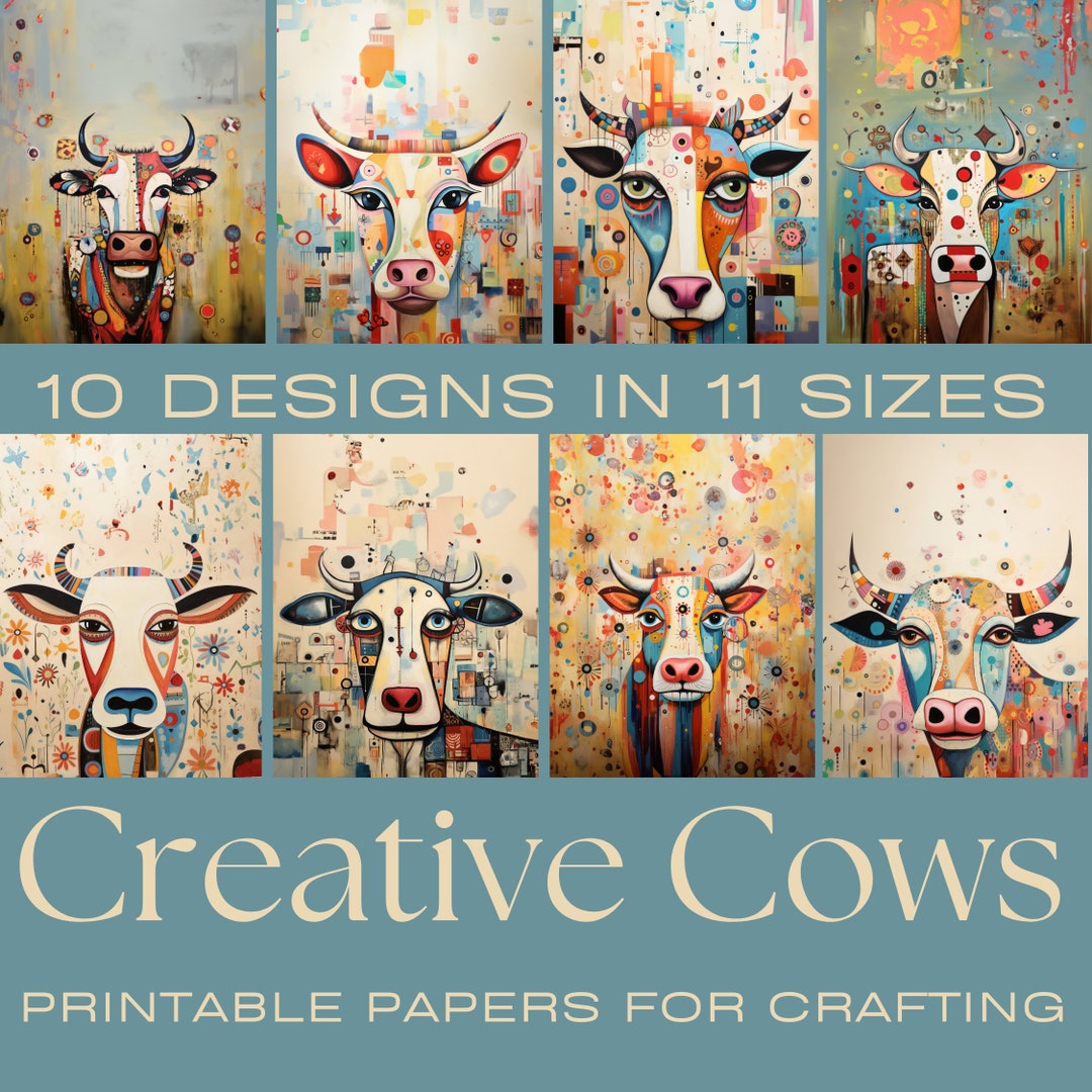 Mosaic Cow Printable Papers | Colorful Art Journaling Cards (digital ...
