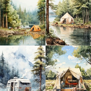 Watercolor Camping Printable Paper | Junk Journal Ephemera (digital ...