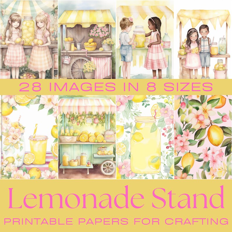 Lemonade Stand Digital Paper | Printable Ephemera (instant Download) - Etsy