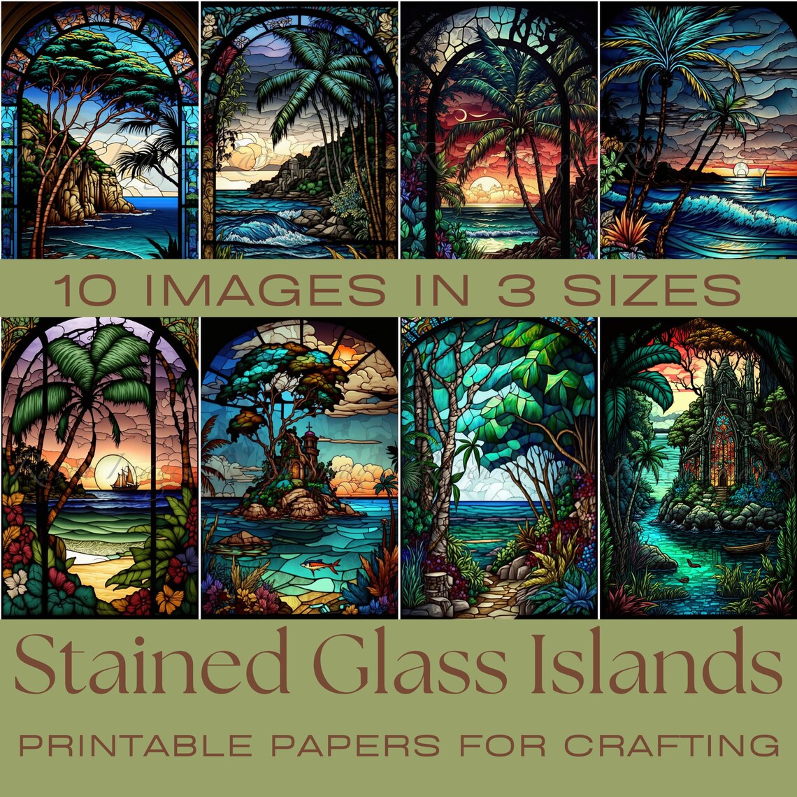 Stained Glass Island Scenes | Printable Journaling Cards (digital ...