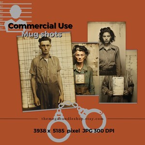 VINTAGE MUG SHOTS, 100 High Resolution Printable Old Photos for Card ...