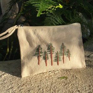 Hand Embroidered Pine Tree Pouch - Etsy