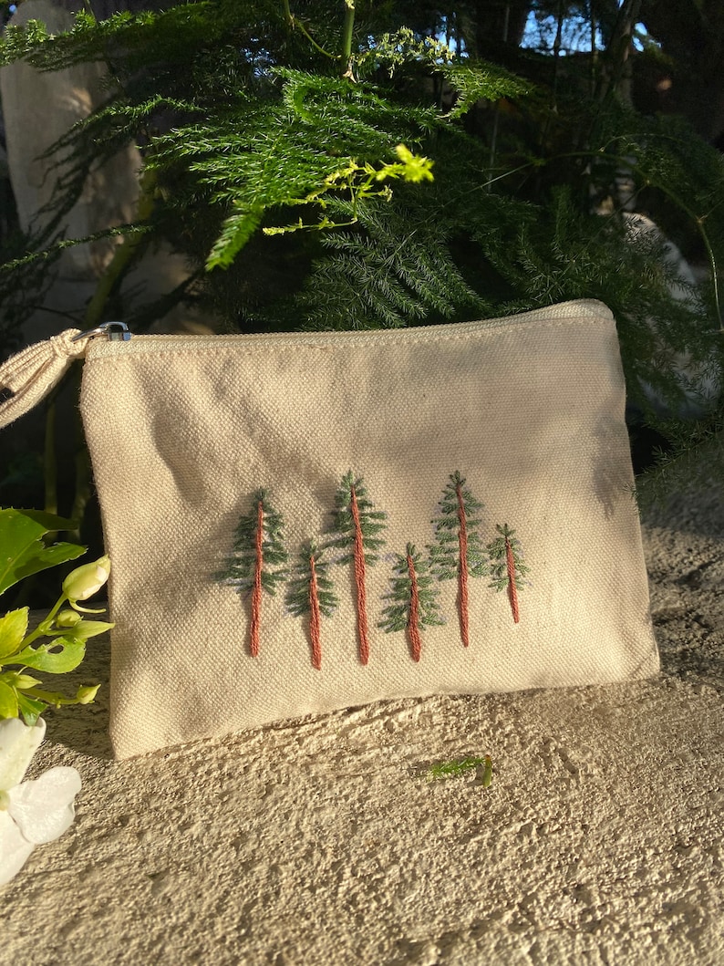 Hand Embroidered Pine Tree Pouch - Etsy