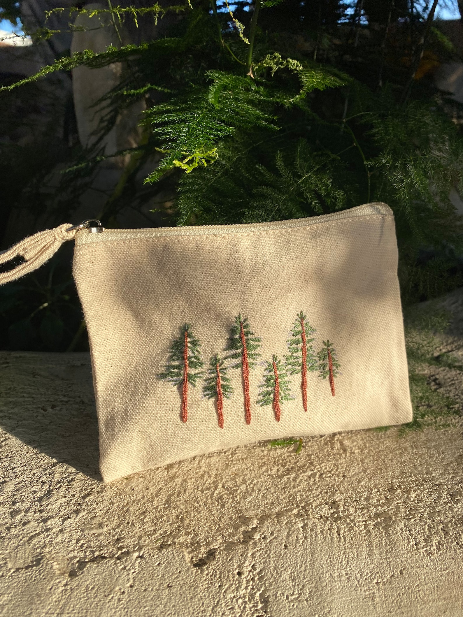 Hand Embroidered Pine Tree Pouch - Etsy