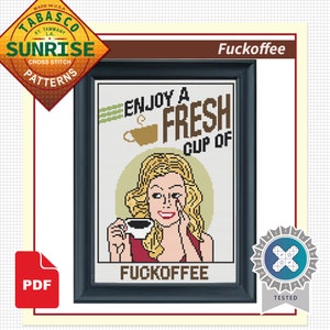 Subversive Humor | Cross Stitch Pattern | Woman Holding Coffee | "enjoy ...