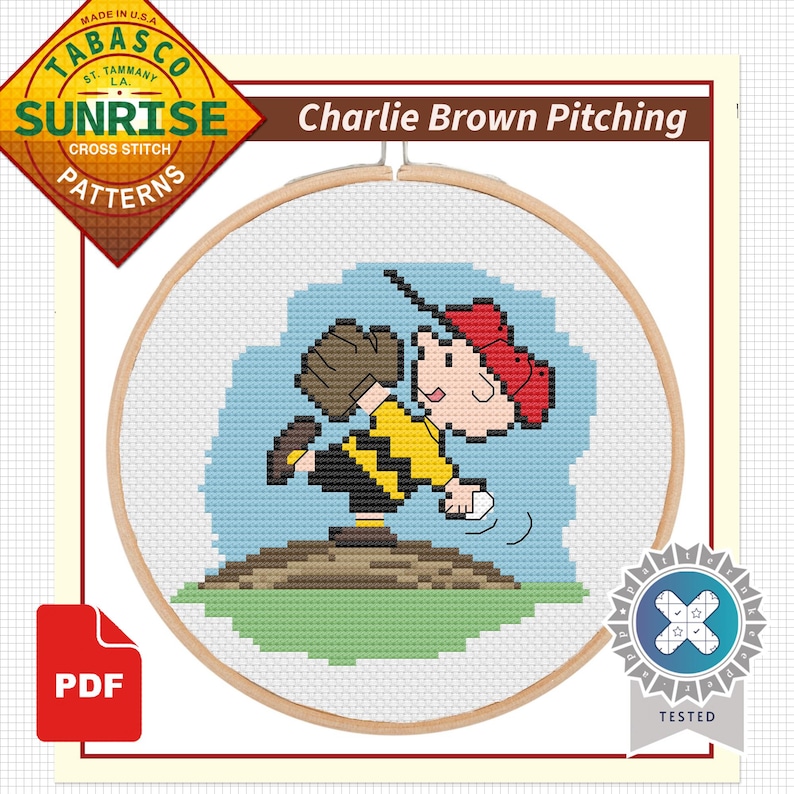 Vintage Comics: Pitching Cross Stitch Pattern | Peanuts Baseball Art ...