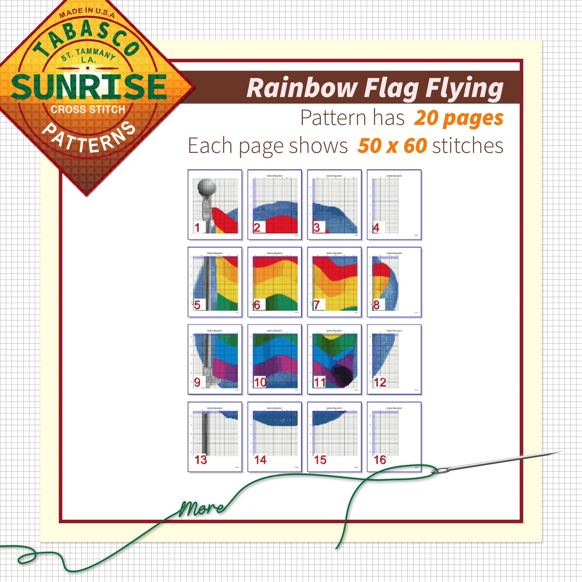 Rainbow Pride Flag - Cross Stitch Pattern - Flying in the Wind - 170 X ...