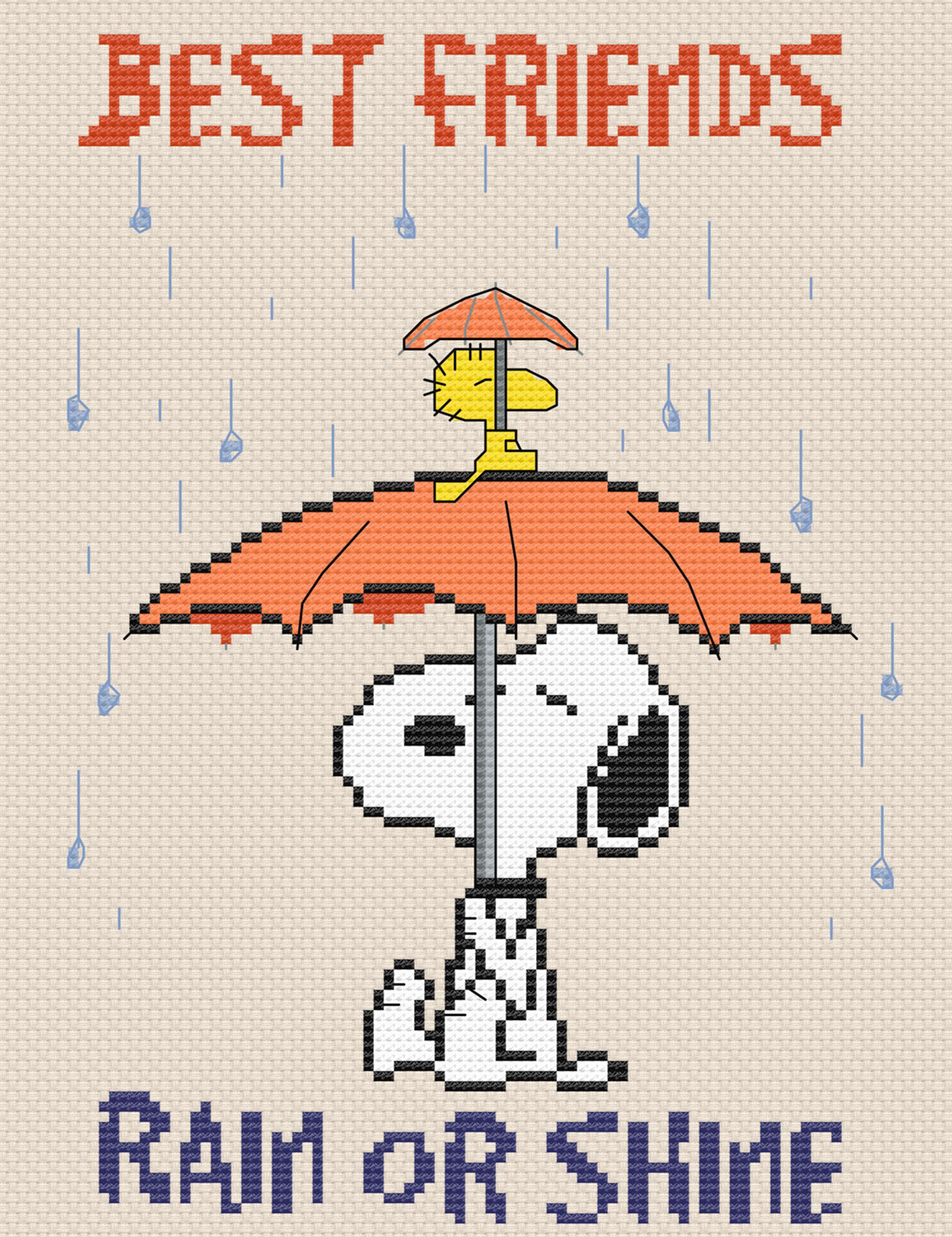 Best Friends Rain or Shine Cross Stitch Pattern | Woodstock and Dog in ...