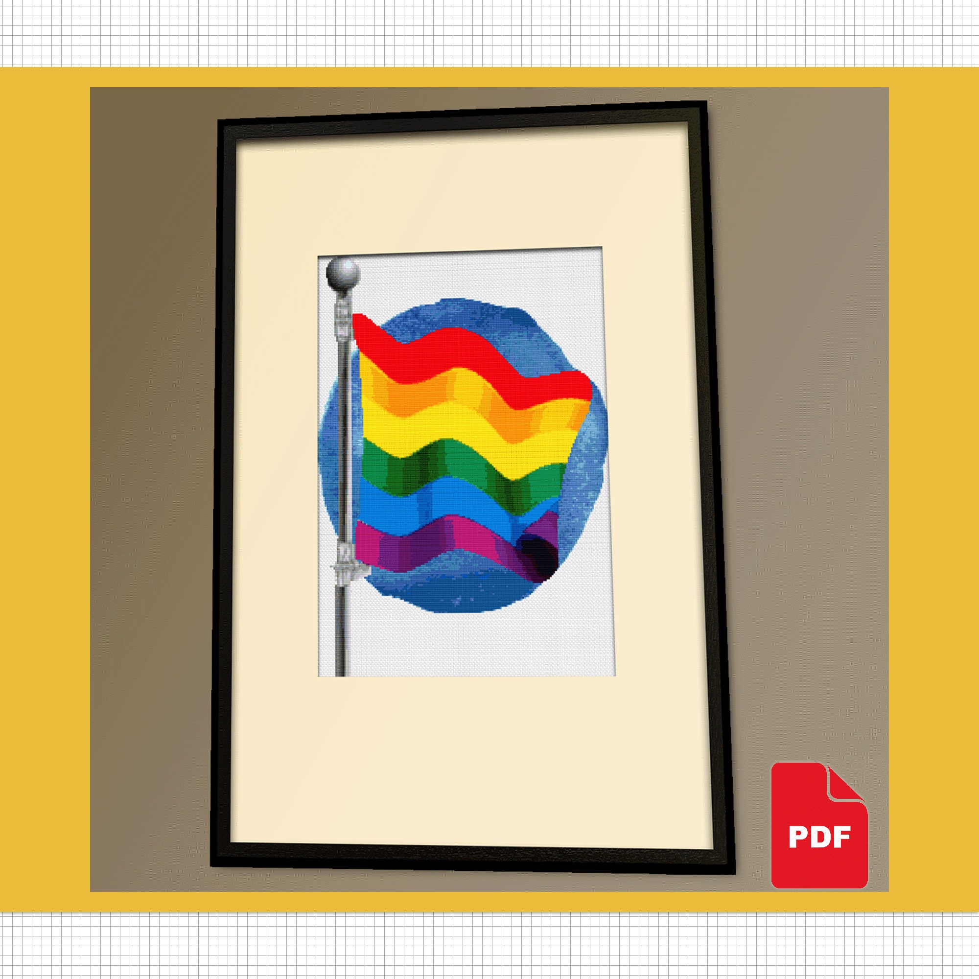 Rainbow Pride Flag Cross Stitch Pattern Flying in the Wind 170 X 224 ...