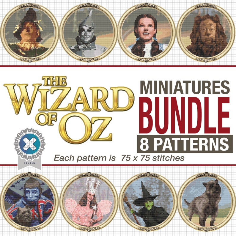 Wizard of Oz Bundle Cross Stitch Pattern Bundle 8 Unique Designs 75x75 ...