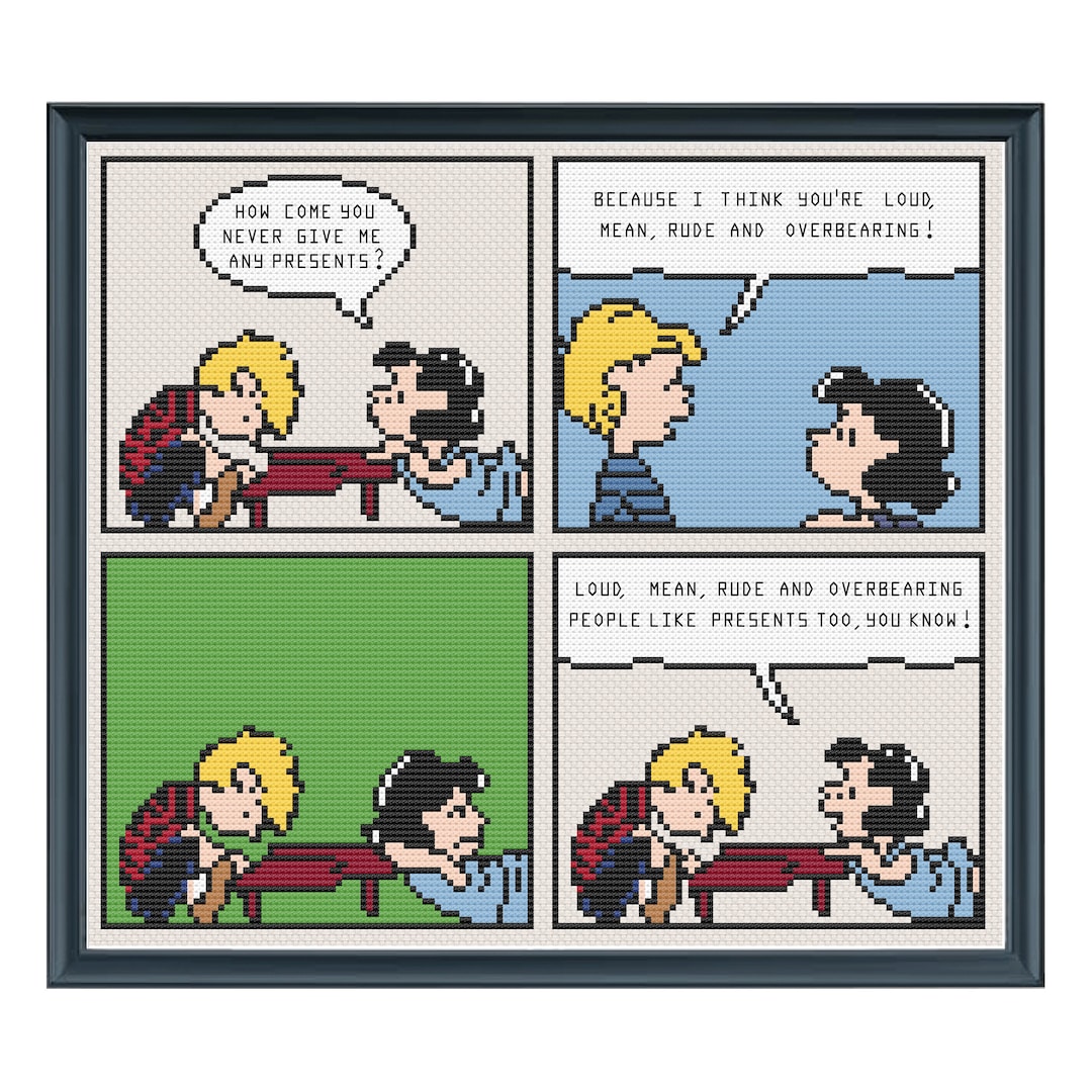 Peanuts Cross Stitch Pattern | Schroeder & Lucy Gift Debate | Classic ...