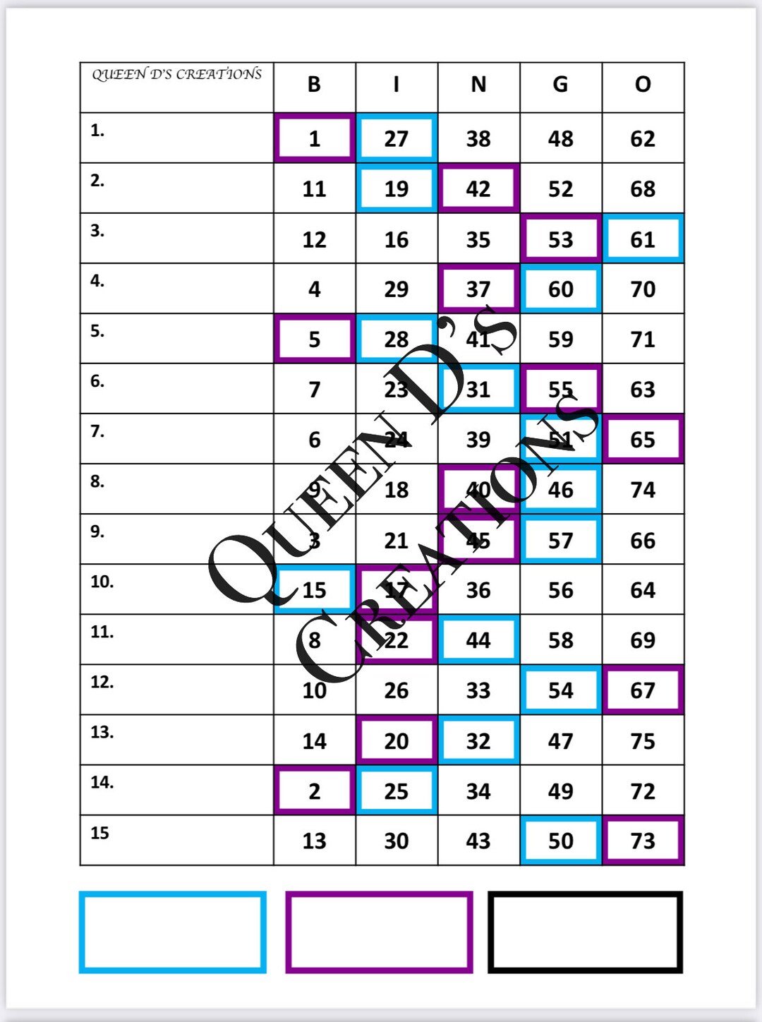 Two Colour Blue & Purple Bingo Board - Mixed, Standard, Houdini - Etsy