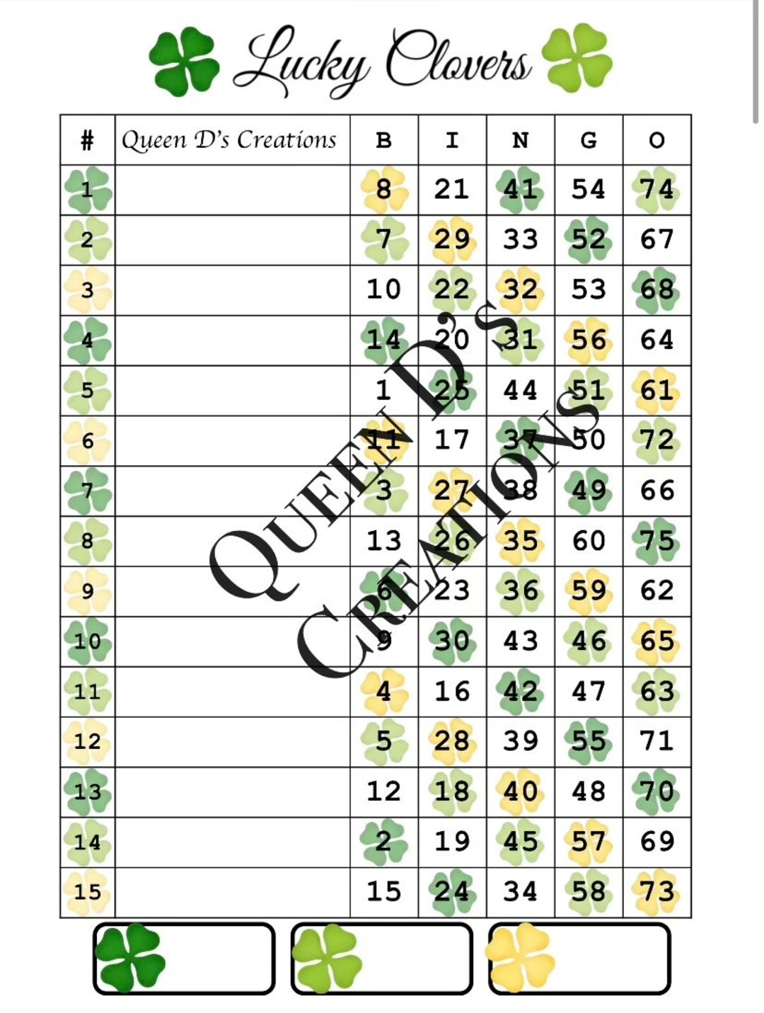 Lucky Clover 3 Colour Bingo Board - Etsy
