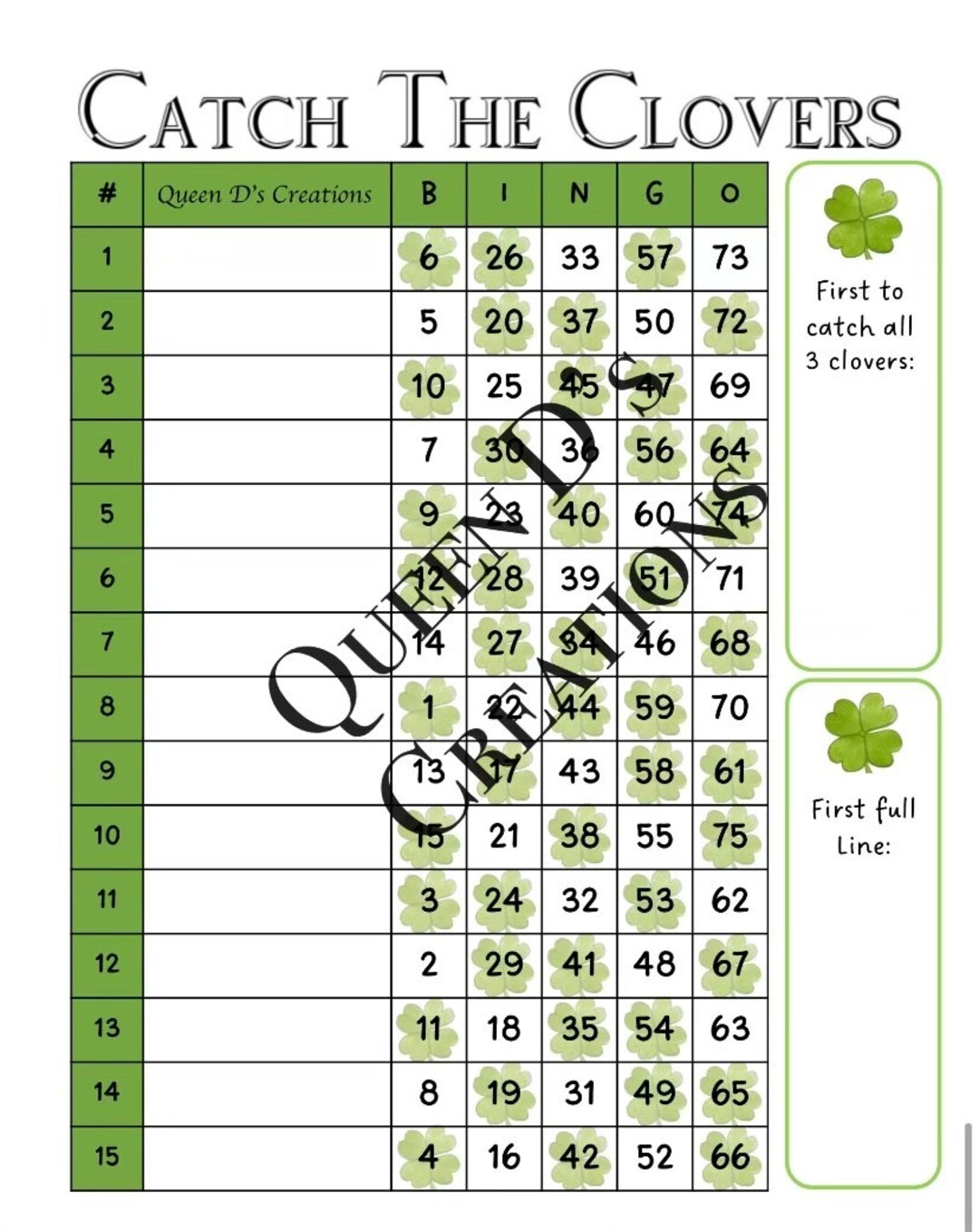 Catch the Clovers Bingo Boards - Etsy
