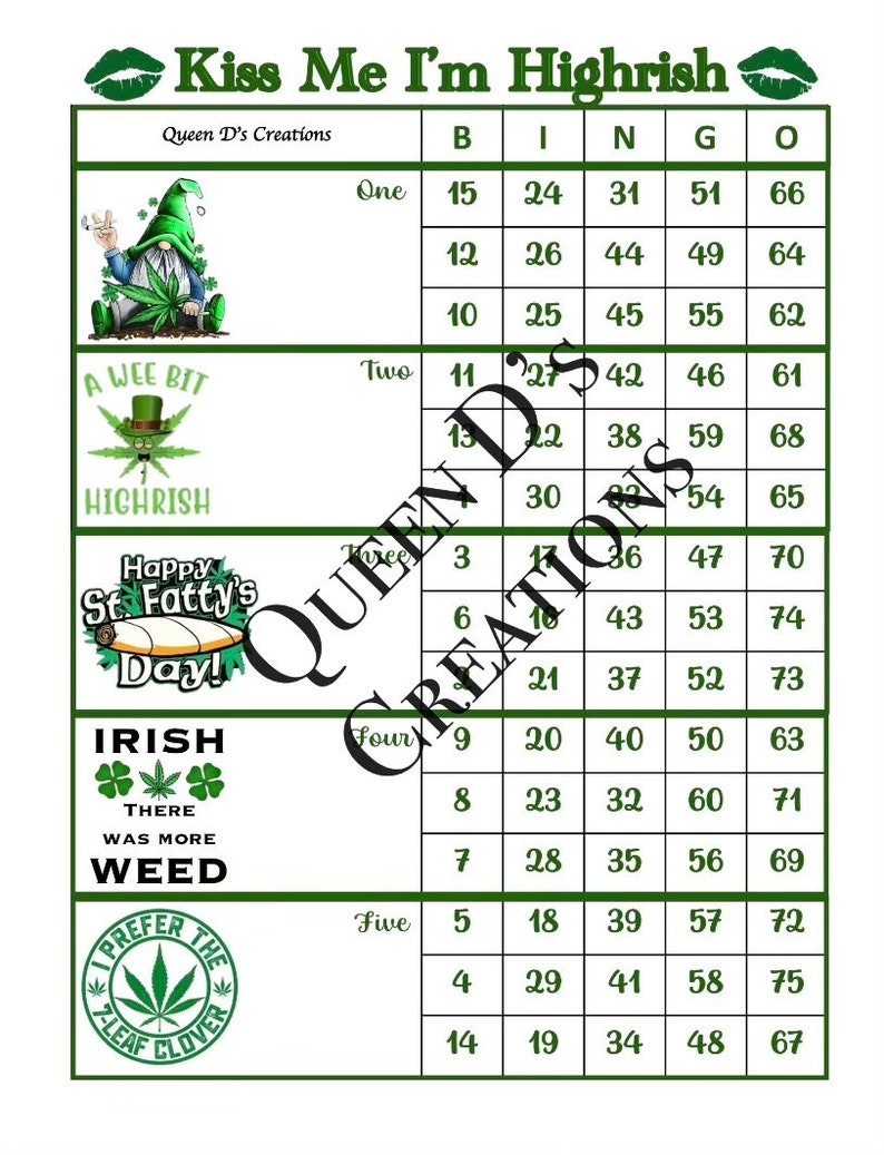 Kiss Me I'm Highrish Bingo Board - Etsy