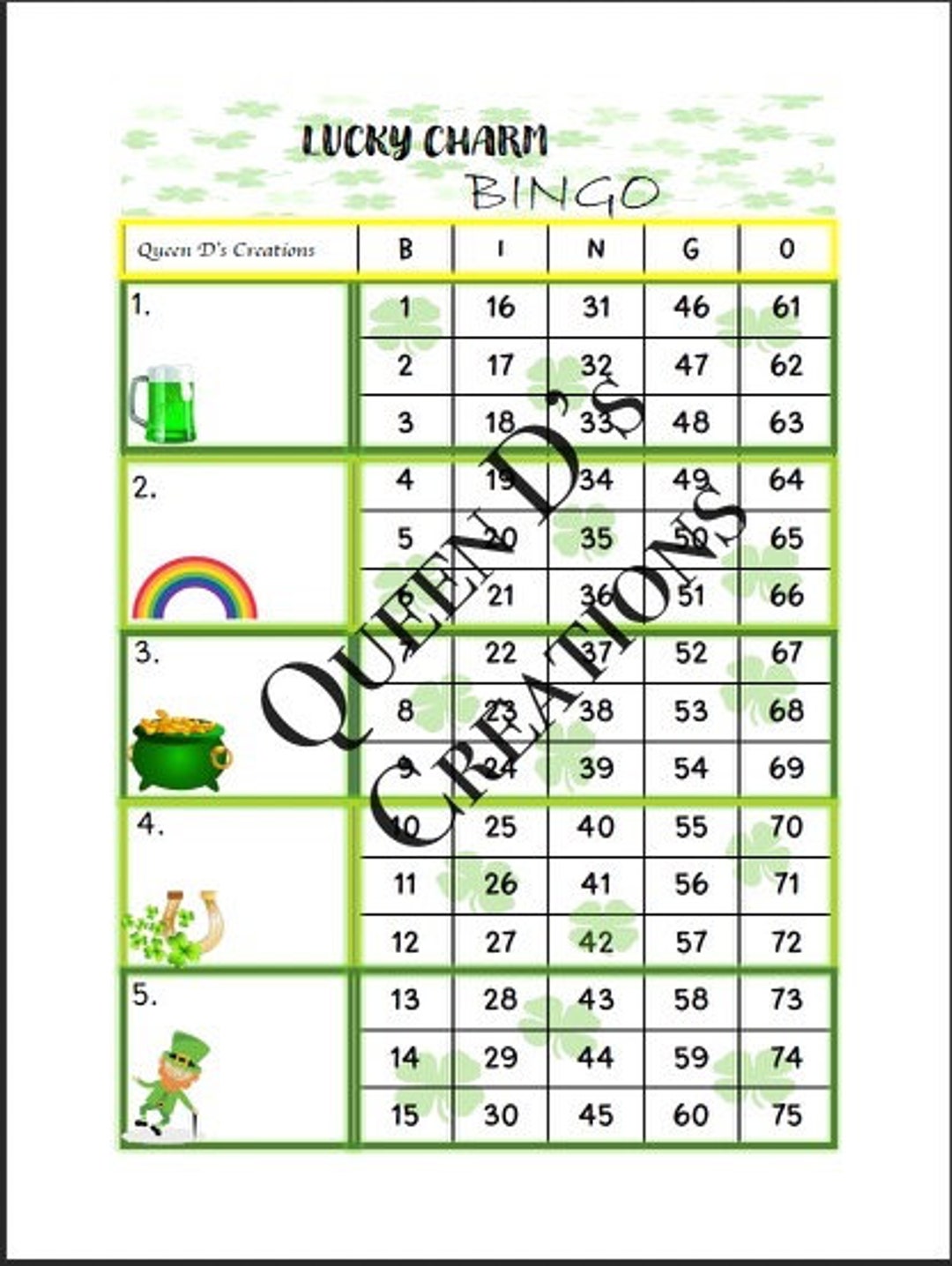 Lucky Charm Bingo 75 Ball Blocks Bingo - Etsy