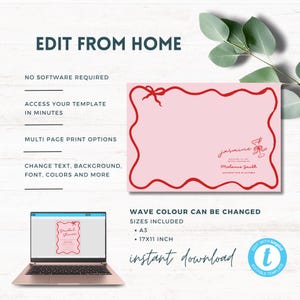 Red Pink Wavy Bow Placemat Template, Baby Shower Hens Bridal Shower ...