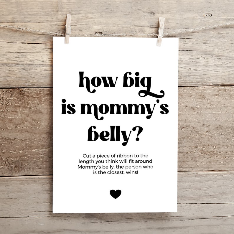 How Big is Mommy's Belly Sign Baby Shower Modern Minimalistic, Templett ...