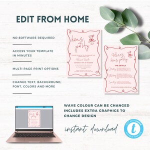 Hens Party Wavy Border Template Invitation Itinerary Details, Bridal ...