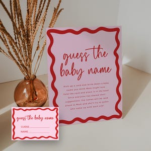 Guess the Baby Name Game Pink Red Wave, Girl Baby Shower Sprinkle Wavy ...