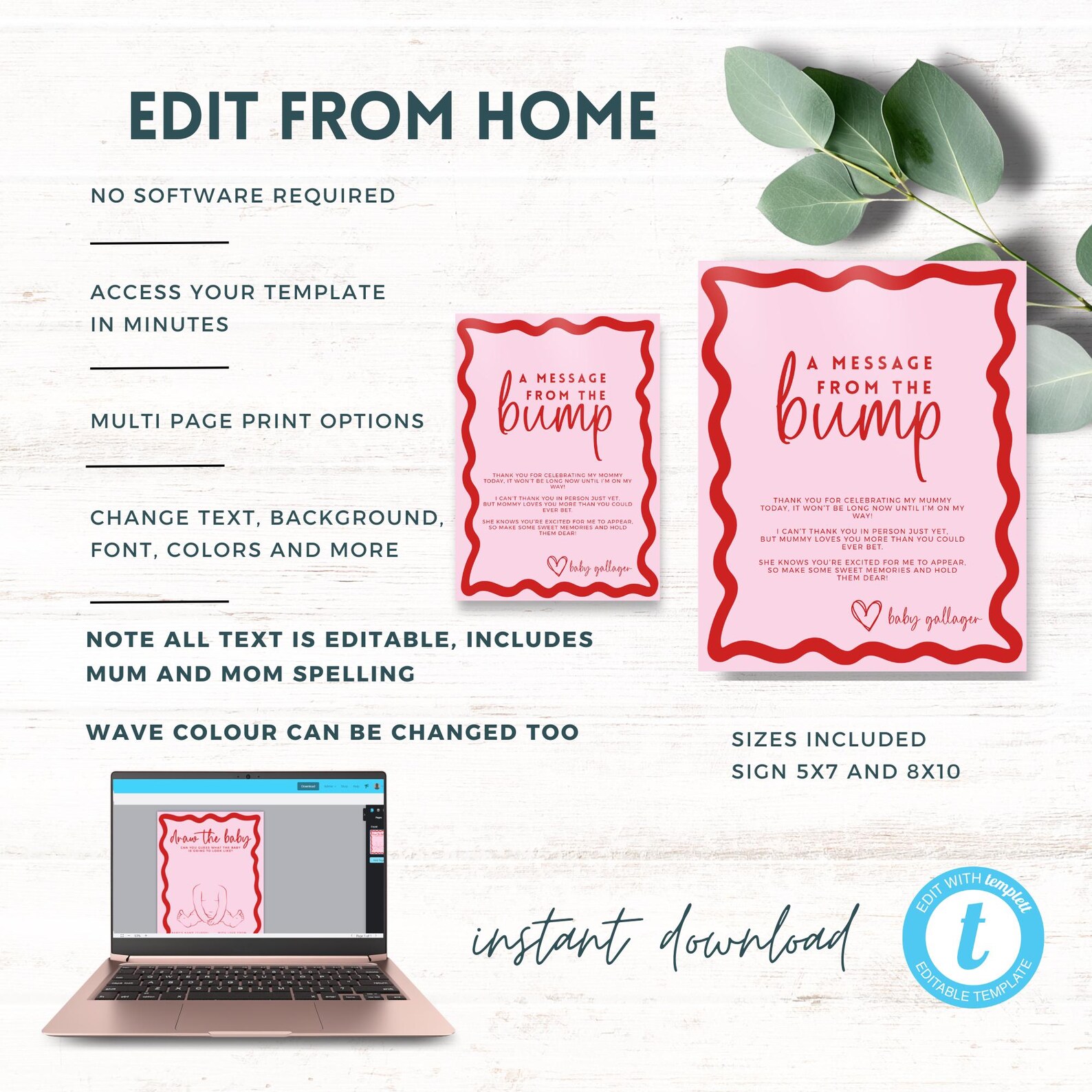 Wavy Retro Border Message From the Bump Baby Sign, Template Editable ...