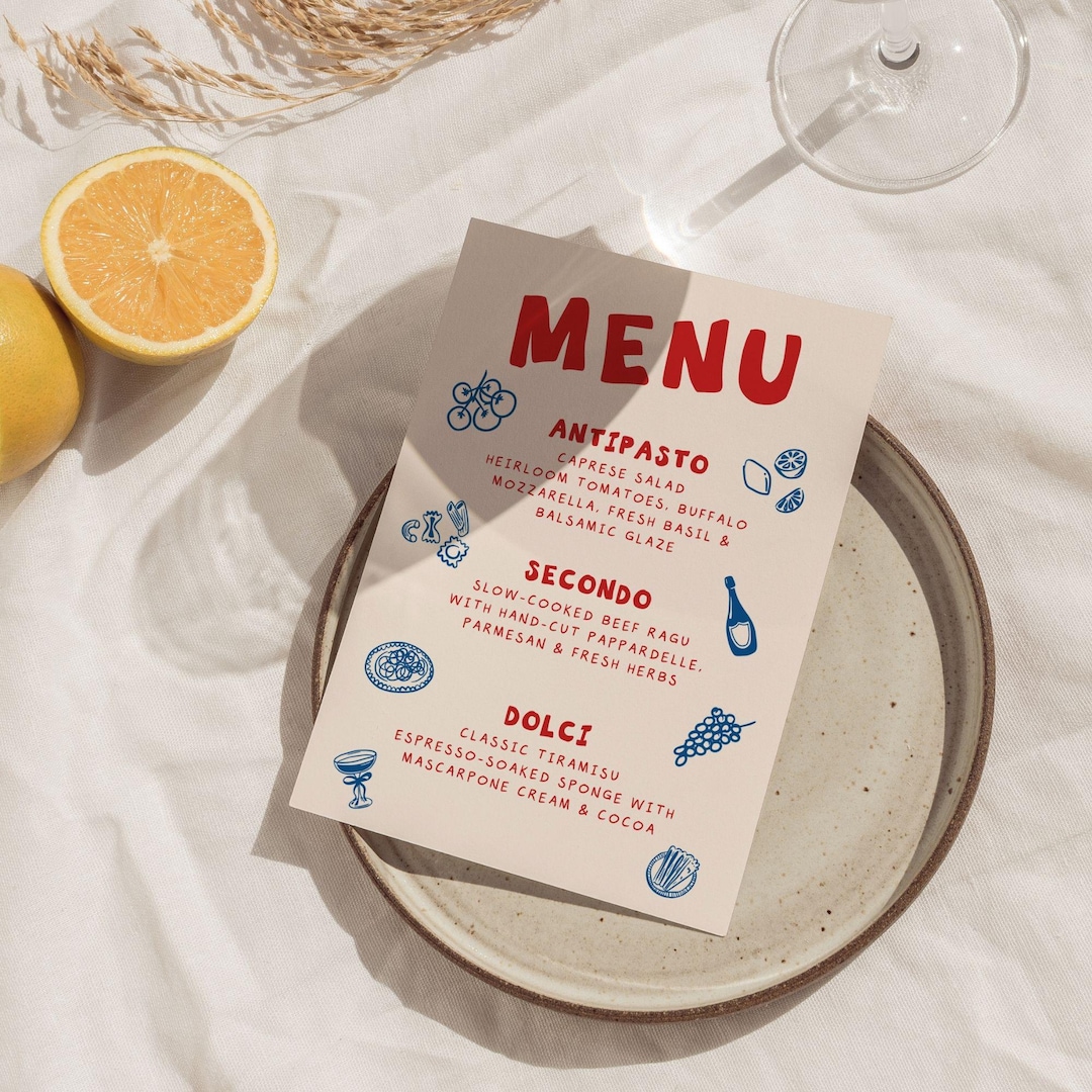 Italian Summer Menu Dinner Party Editable Hand Drawn Birthday Menu ...