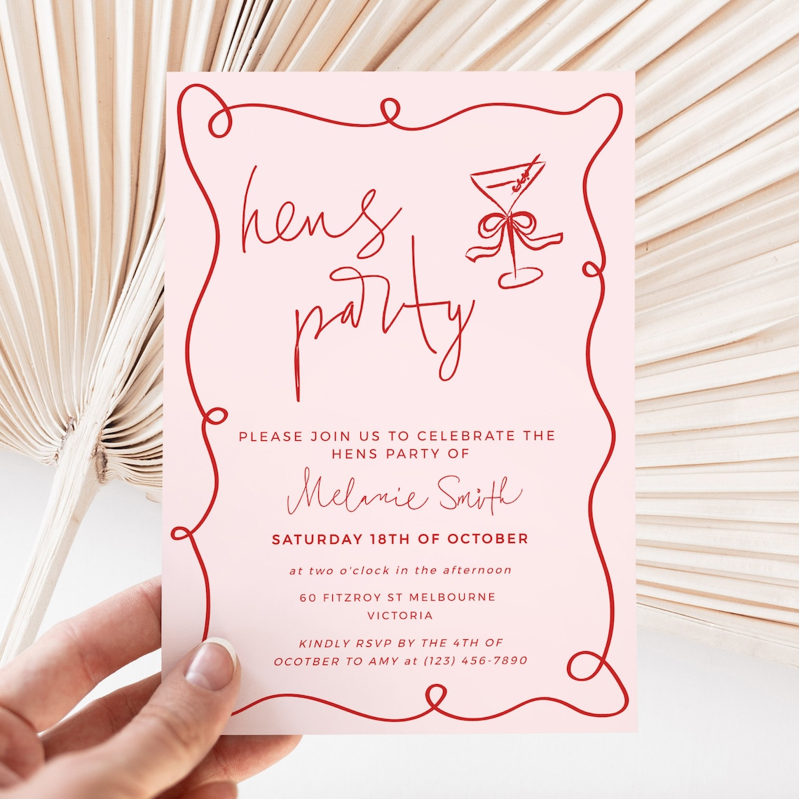 Wavy Border Hens Party Invite, Bridal Shower Bachelorette Invitation ...