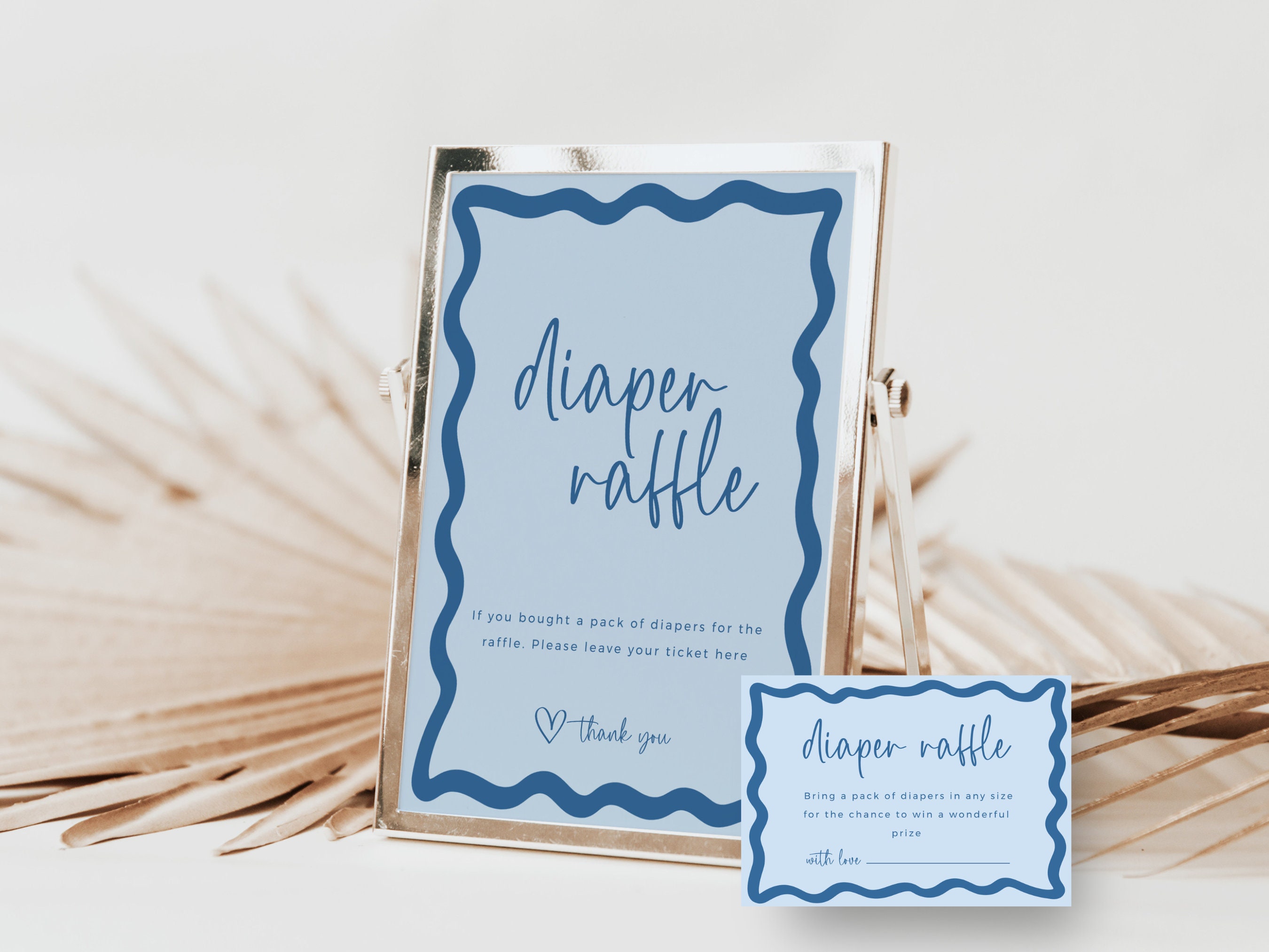 Wavy Border Template Diaper Raffle Sign, Template Editable Dusty Blue ...