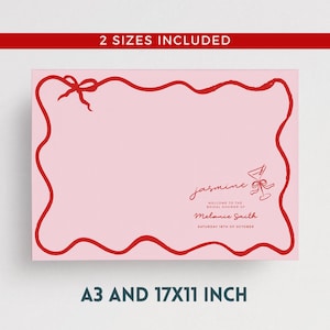 Red Pink Wavy Bow Placemat Template, Baby Shower Hens Bridal Shower ...