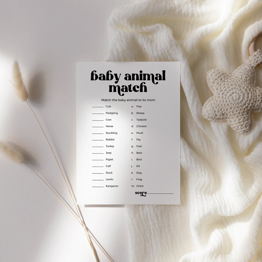 Baby Animal Name Game Baby Shower Game Modern Design, Gender Neutral ...