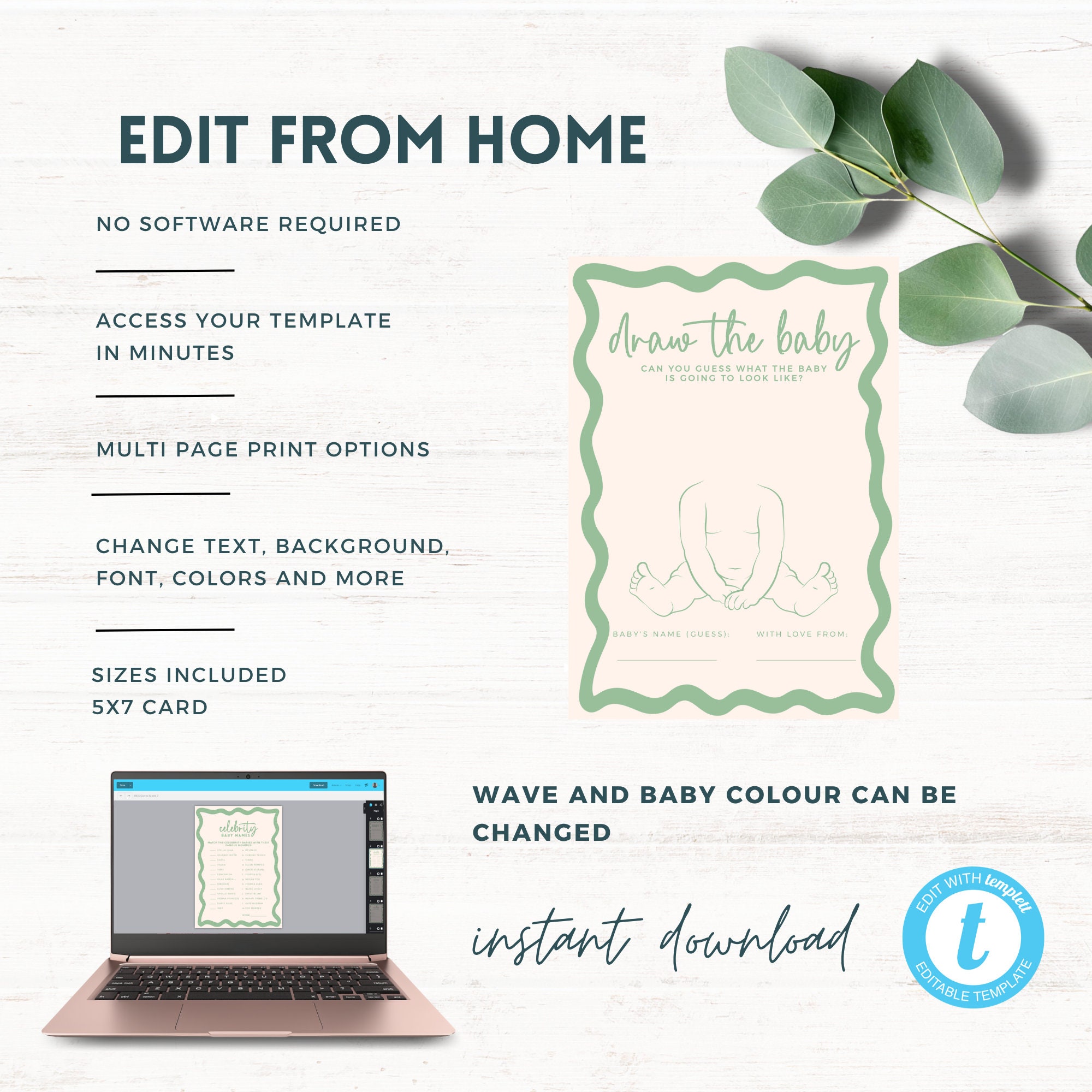 Draw the Baby Wavy Border Template Baby Shower Games, Gender Neutral ...