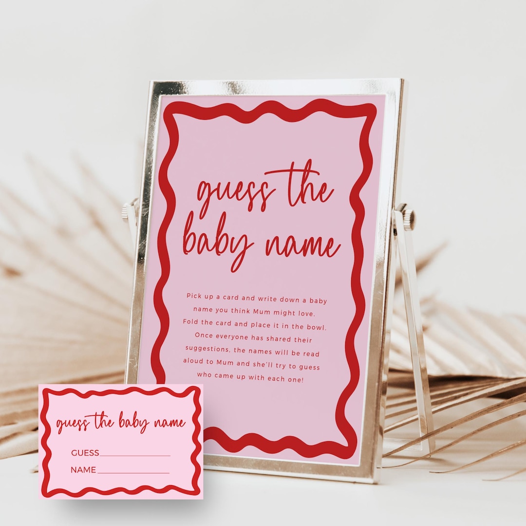 Guess the Baby Name Game Pink Red Wave, Girl Baby Shower Sprinkle Wavy ...
