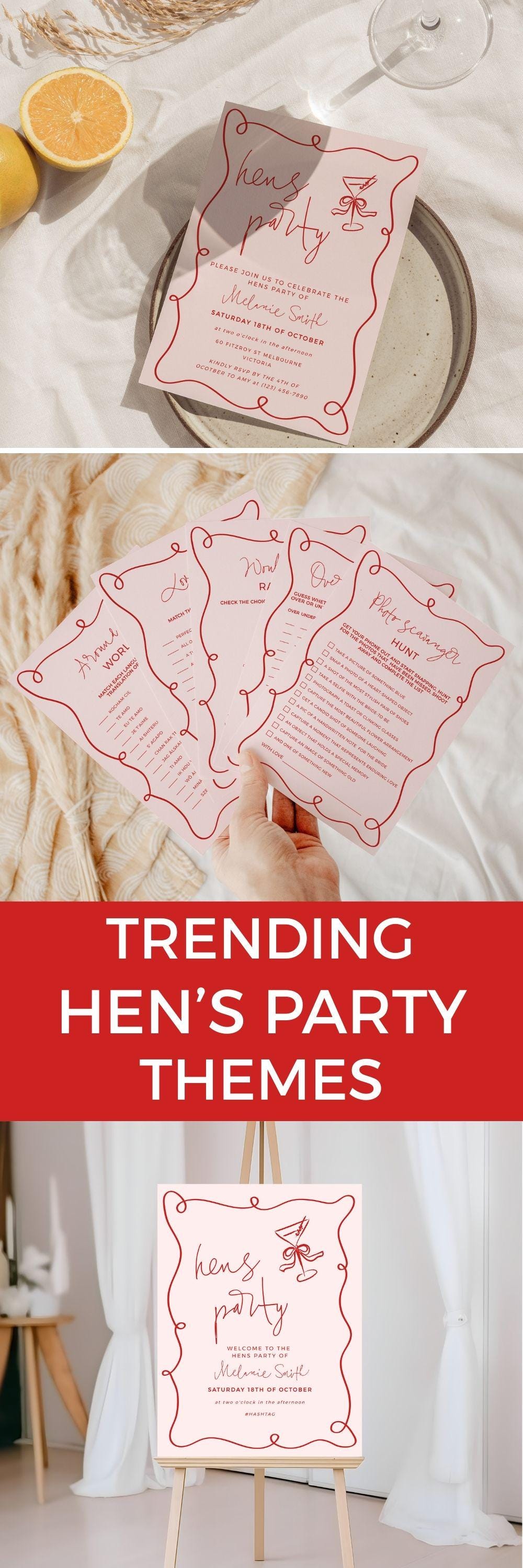 Hens Party Sign Welcome Bridal Shower Sign Printable Pink Red Hens ...